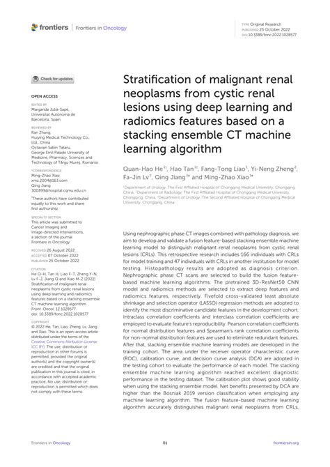 Pdf Stratification Of Malignant Renal Neoplasms From Cystic Renal Lesions Using Deep Learning