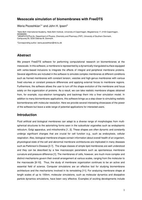 Pdf Mesoscale Simulation Of Biomembranes With Freedts