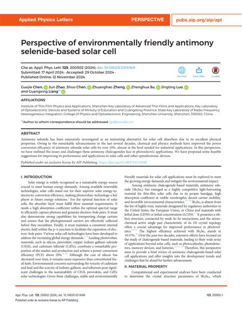 Perspective Of Environmentally Friendly Antimony Selenide Based Solar