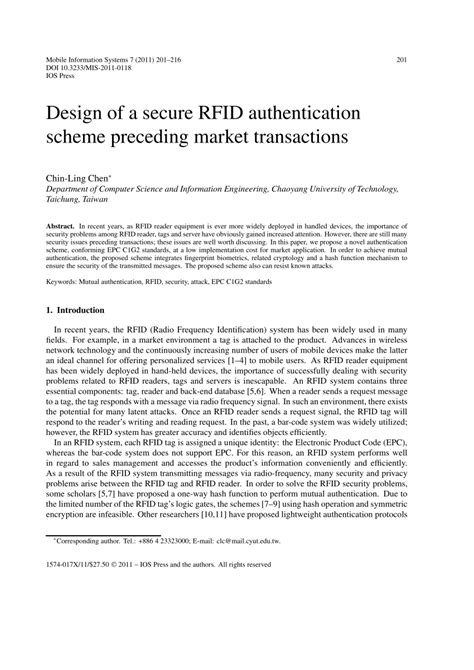 PDF Design Of A Secure RFID Authentication Scheme Preceding Market Transactions