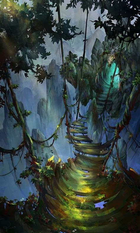 Forest Bridge Paesaggi Paesaggio Fantasy Arte Ambientale