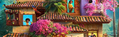 Encanto Animated Movie House With Rainbow Colored Flowers And Mirabel