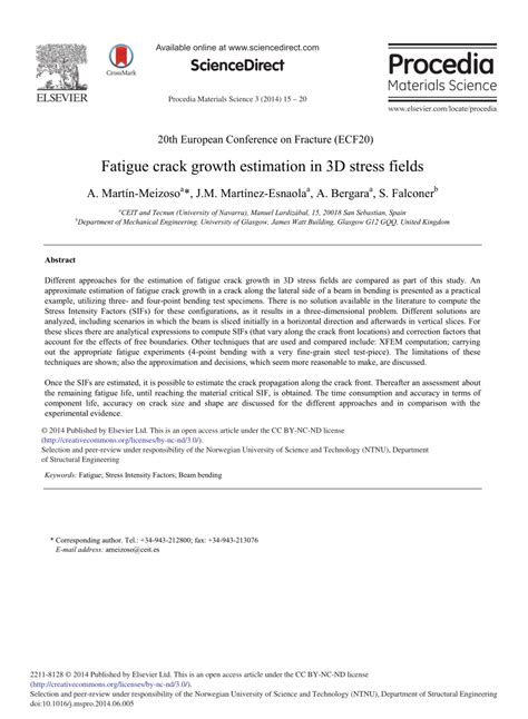 Pdf Fatigue Crack Growth Estimation In 3d Stress Fields