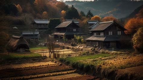 Village With Some Traditional Japanese Buildings Background