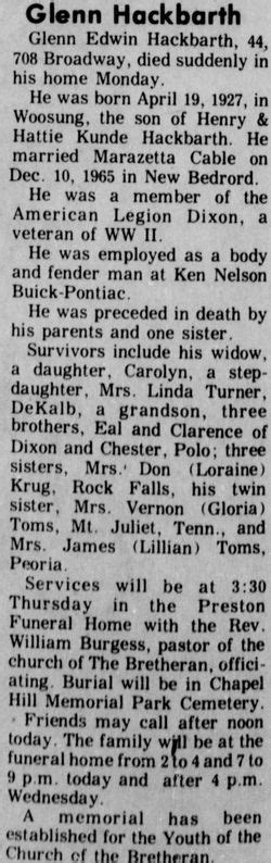 Glenn Edwin Sonny” Hackbarth 1927 1971 Mémorial Find A Grave