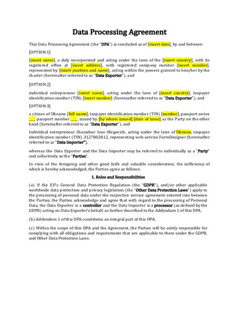 Fillable Online Personal Data Processing Agreement For Fax Email