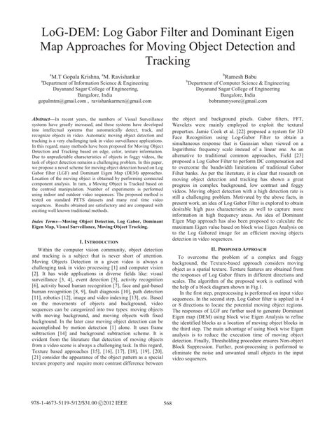 Pdf Log Dem Log Gabor Filter And Dominant Eigen Map Approaches For Moving Object Detection