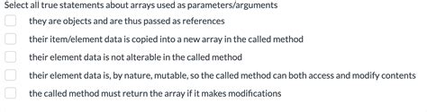 Solved Select all true statements about arrays used as | Chegg.com