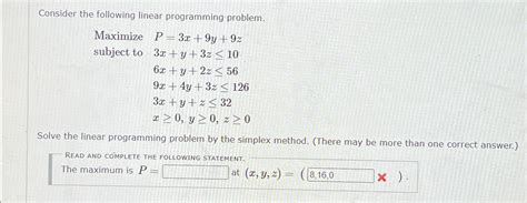 Solved Consider The Following Linear Programming Problem