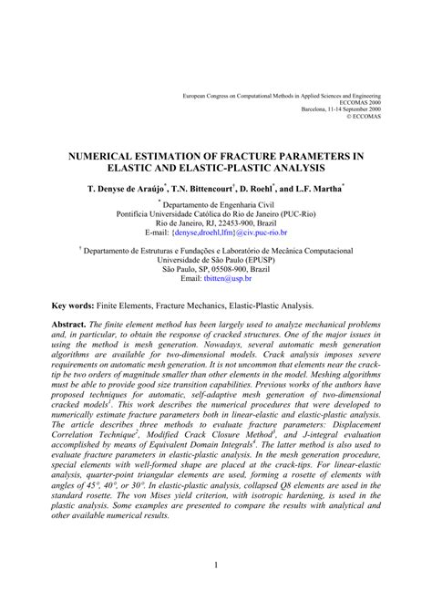 pdf numerical estimation of fracture parameters in elastic and