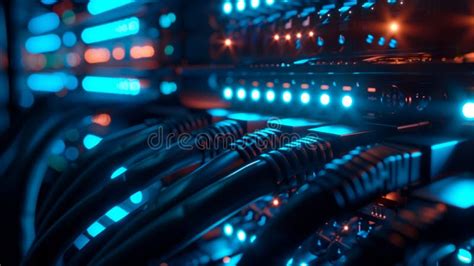 Detailed View Of Ethernet Cables Connected To Illuminated Server Stock Image Image Of Computer