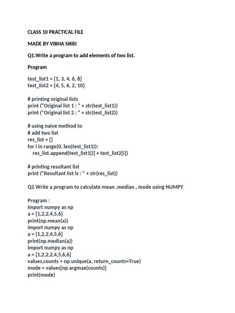 Class 10 Practical File 2 Pdf