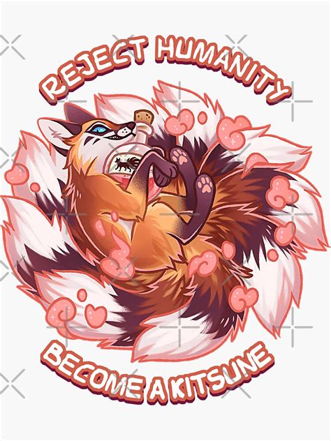Reject Humanity Become A Red Kitsune Sticker By Mr Lemur Redbubble