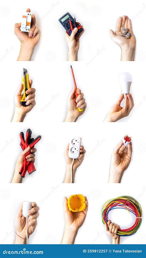 Tools For Electricians In Hand Collage Selective Focus Stock Image
