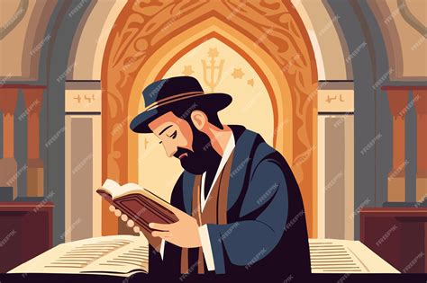 Premium Vector Jew Hassid Rabbi In Synagogue Reads Torah Vector