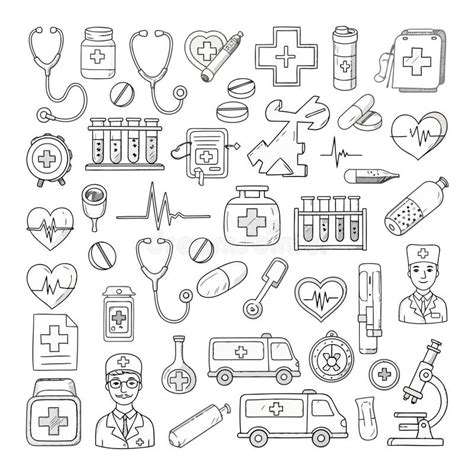 Vector Art Of Hand Drawn Medical Doodles Showcasing Healthcare Elements