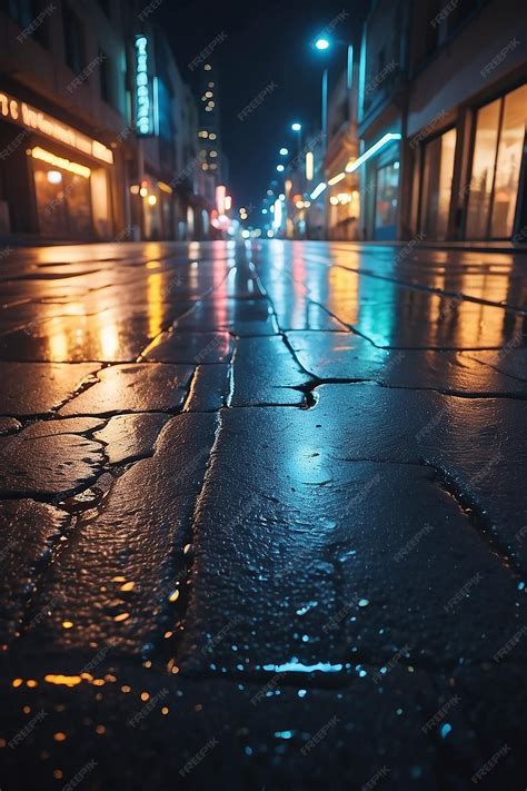 Premium Photo Light Effect Blurred Background Wet Asphalt Night View