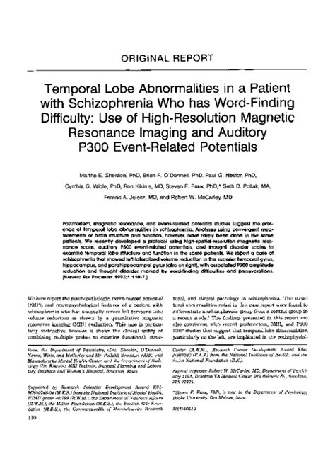 Pdf Temporal Lobe Abnormalities In A Patient With Schizophrenia Who Has Word Finding