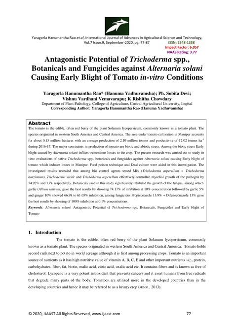 Pdf Antagonistic Potential Of Trichoderma Spp Botanicals And Fungicides Against Alternaria