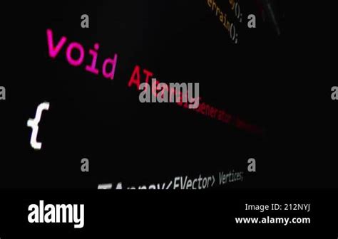 closeup macro shot movement of coding script moving across led screen with real time ai