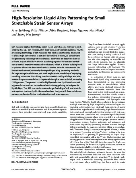 Pdf High Resolution Liquid Alloy Patterning For Small Stretchable Strain Sensor Arrays