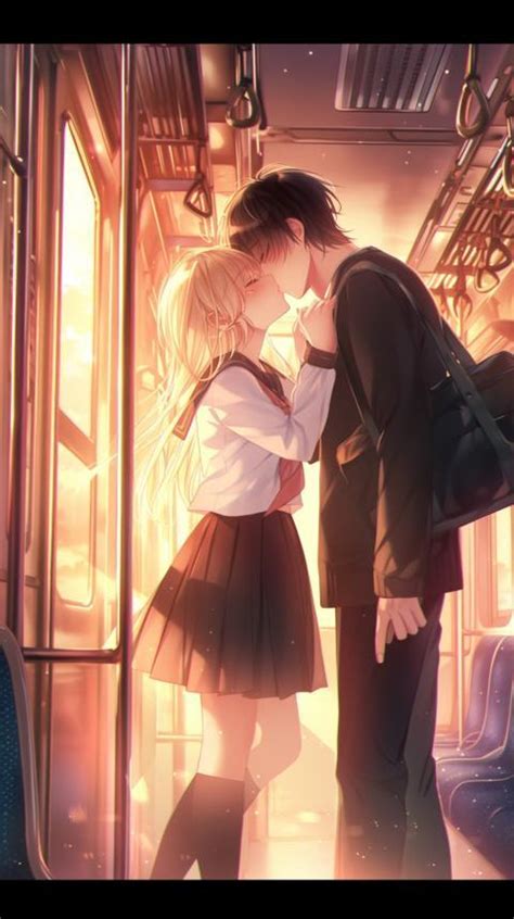 Cute Romantic Anime Couple Kissing On Train Aesthetic 34 Photo