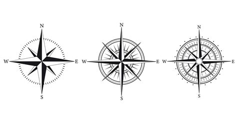 Compass Icons Set Compass Rose Sign Windrose Symbol Nautical Wind