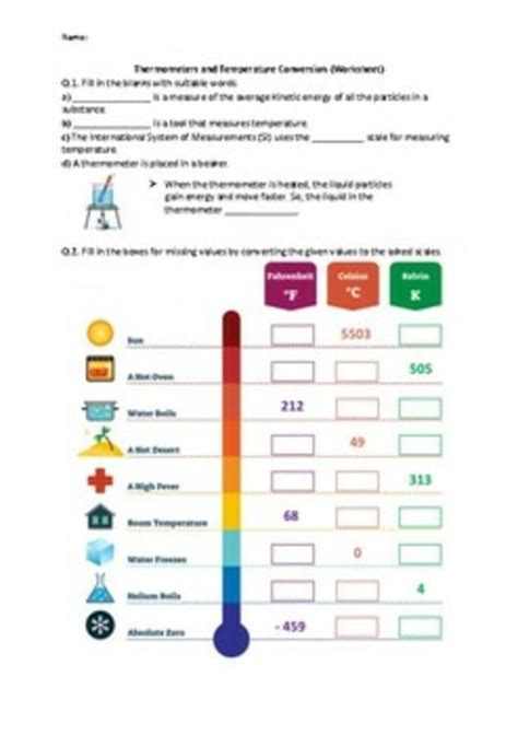 Thermometers Temperature Conversion Worksheet Printable Kelvin