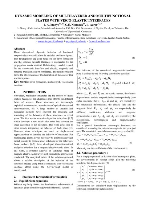 Pdf Dynamic Modeling Of Multilayered And Multifunctional Plates With