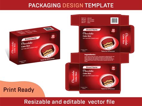 Chocolate Cake Box Packaging Design And Perfect Dieline Template With