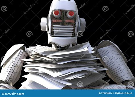 Android Robot For Working With Archive Documents Neural Network AI Generated Stock Illustration