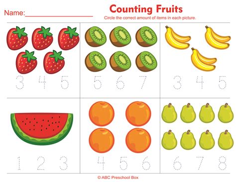 Counting Fruits Preschool Math Worksheet From