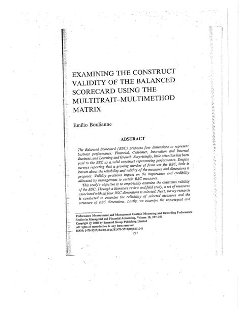 Pdf Examining The Construct Validity Of The Balanced Scorecard Using The Multitrait