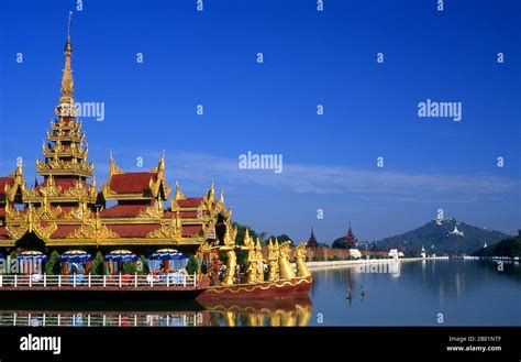 Burmamyanmar A Replica Of The Pyi Gyi Mon Royal Barge In The Moat