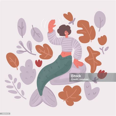 재미 있고 귀여운 젊은 여자 인어 바다 백합 춤 십대 인어 소녀 흔들기 하와이 텍스트에서 알로하의 벡터 그림 해저 거주자 신화 속 생물 0명에 대한 스톡 벡터 아트 및 기타