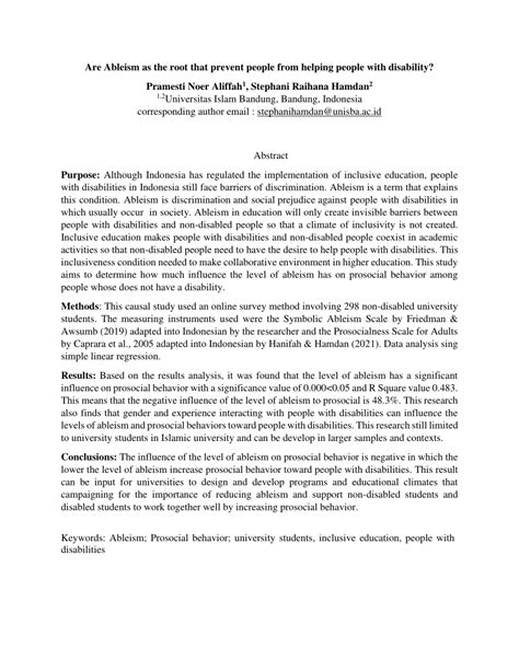 Pdf Are Ableism As The Root That Prevent People From Helping People