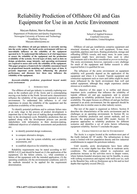 Pdf Reliability Prediction Of Offshore Oil And Gas Equipment For Use