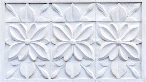 White Plaster Tiles Showing Carved Floral Pattern Creating Decorative Wall Stock Image Image
