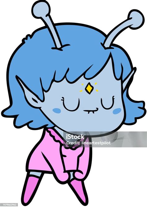 Cartoon Alien Girl Doing Muscle Pose Stock Illustration Download