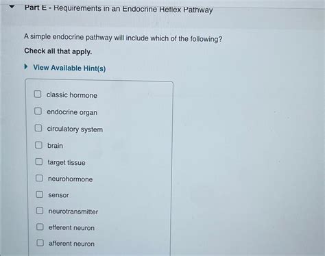 Solved Part E ﻿requirements In An Endocrine Retlex