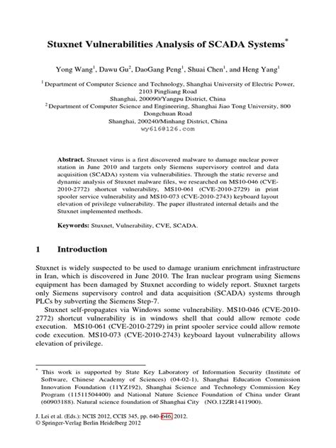 Stuxnet Vulnerabilities Analysis Of Scada Systems Download Free Pdf