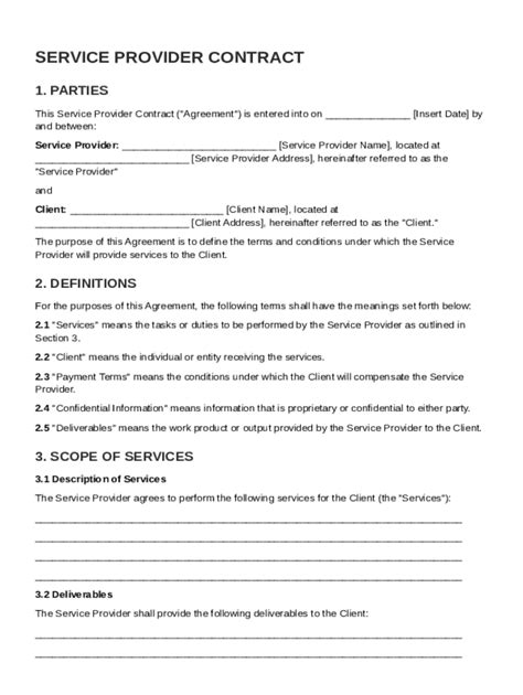 Service Provider Contract Template Blank Fillable Template Fill Out Print And Download Pdf