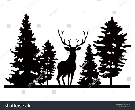Vector Illustration Silhouette Deer Trees Stock Vector Royalty Free 1904348191