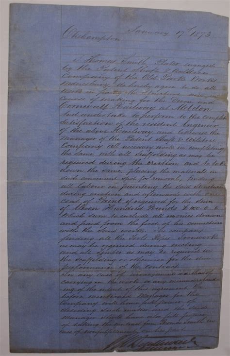 Contract With Thomas Smith For The Erection Of Meldon Viaduct 1701
