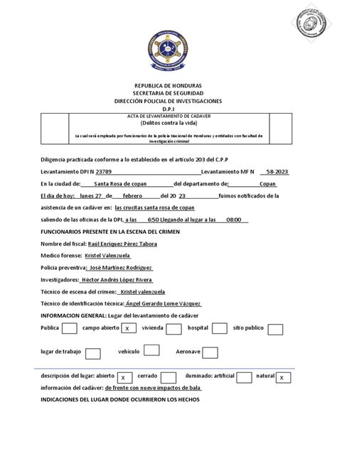 Acta De Levantamiento 4 Pdf Crímenes Crimen Y Violencia