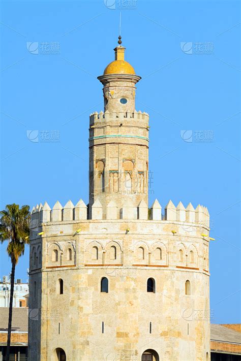 黄金塔中世纪时代塔塞维尔垂直画幅建筑无人安达卢西亚石材西班牙