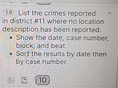 Solved 16 ﻿list The Crimes Reported In District 11 ﻿where