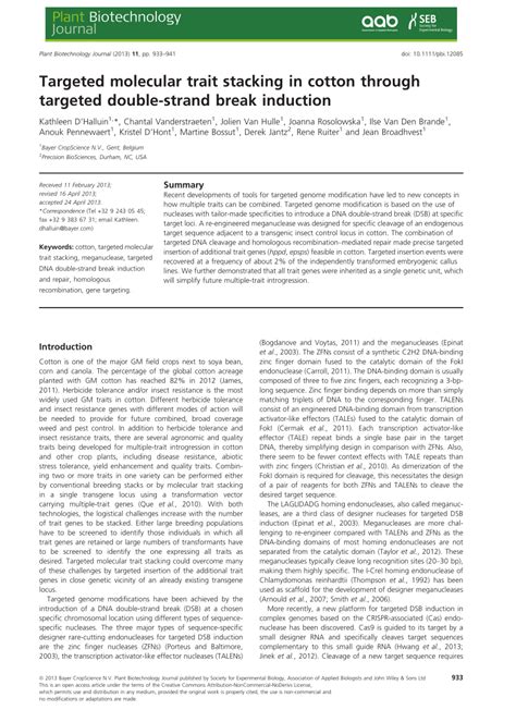 Pdf Targeted Molecular Trait Stacking In Cotton Through Targeted