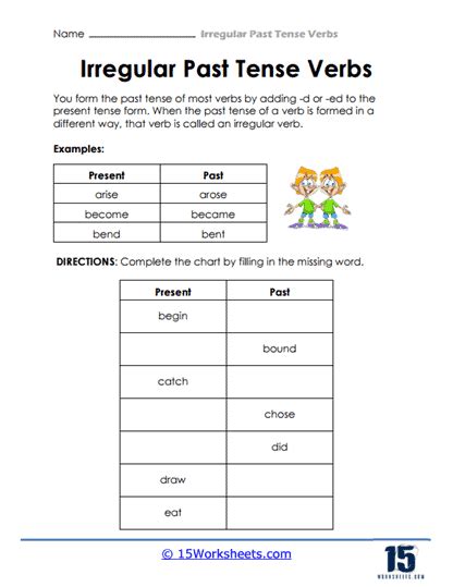 Missing Words Worksheet 15 Verb Tenses Irregular