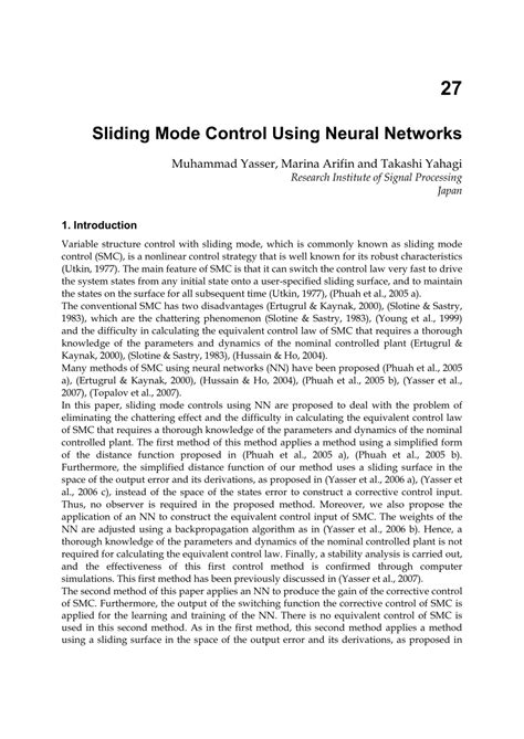 PDF Sliding Mode Control Using Neural Networks